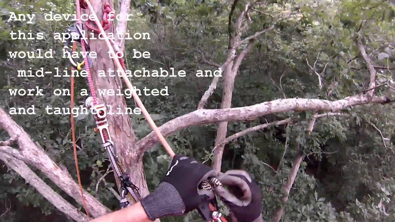 Zipping down a speedline / zipline for descent from a tree to the ...