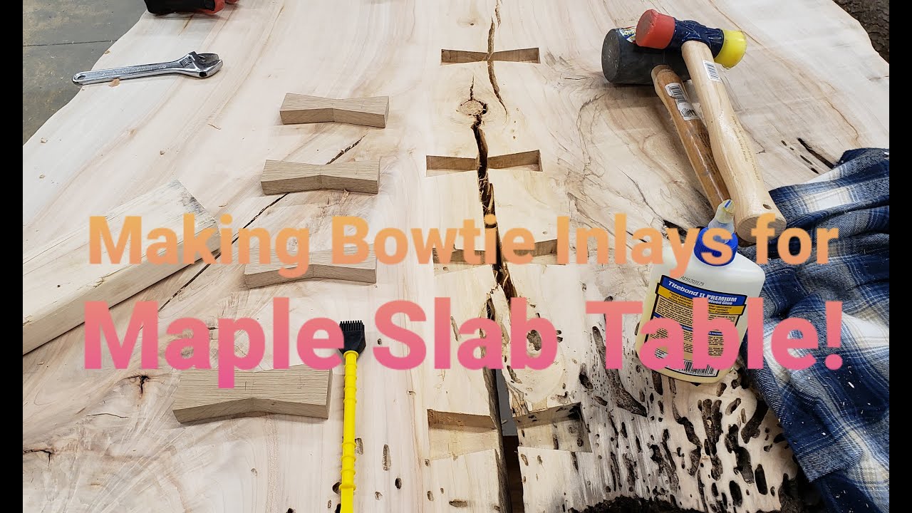 Making Bowtie Inlays On A Maple Slab Table! - YouTube