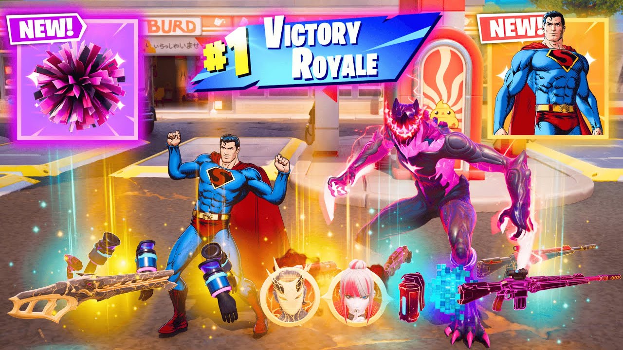 STORMBEAST'S POM POMS + SUPERMAN ALL EXOTIC AND MYTHIC GUNS IN FORTNITE ...