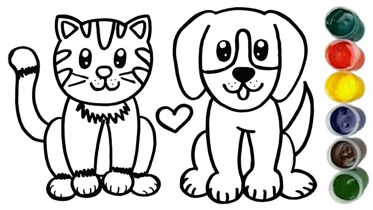 Dibuja y Colorea Un Lindo Gato Y Un Perro - YouTube