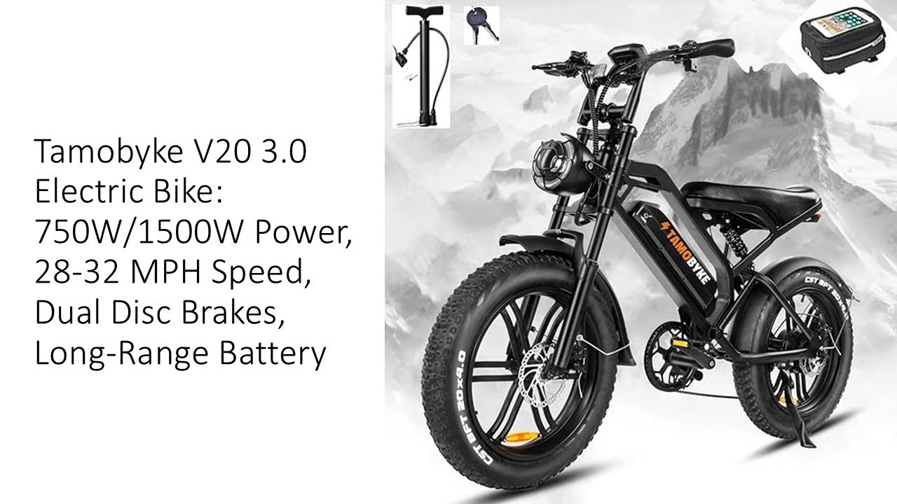 Tamobyke V20 3.0 Electric Bike: 750W/1500W Power, 28-32 MPH, Dual Disc ...