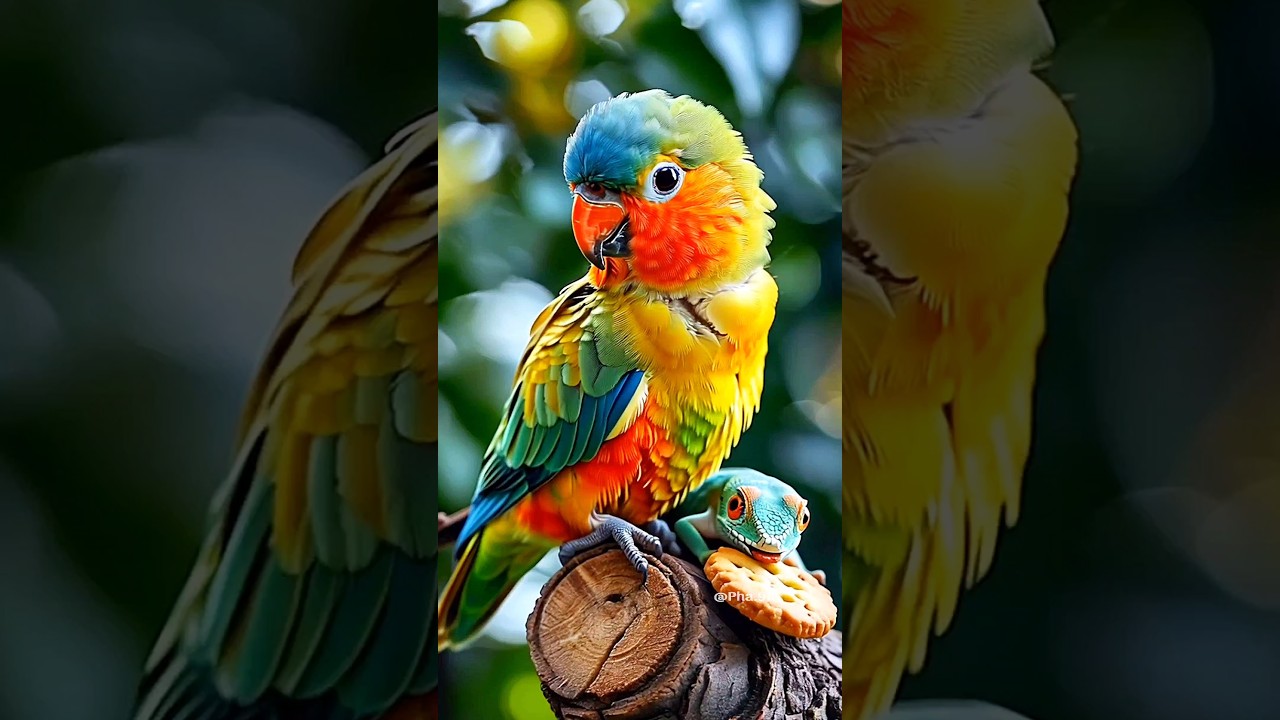 Adorable Moment: Parrot and Lizard Eating Cake Together.#cuteparrot # ...