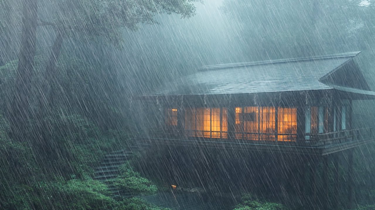 Japanese-Style House In The Forest With Heavy Rain - Absolute ...
