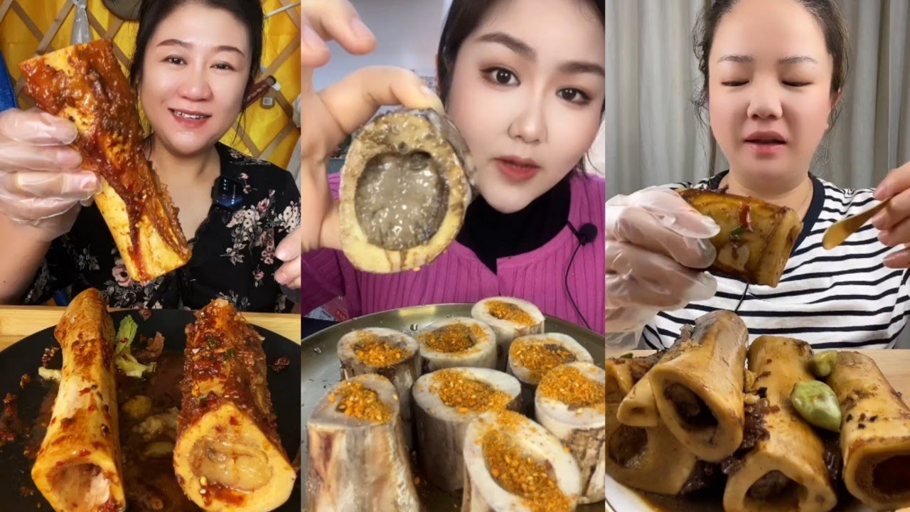 Chinese Food Mukbang Eating Show | Red beef bone marrow | Beef Bone ...