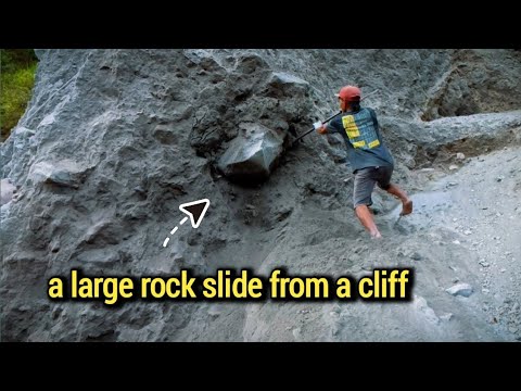 Sliding Large Rocks from Cliffs, the Process of Separating Rocks and ...