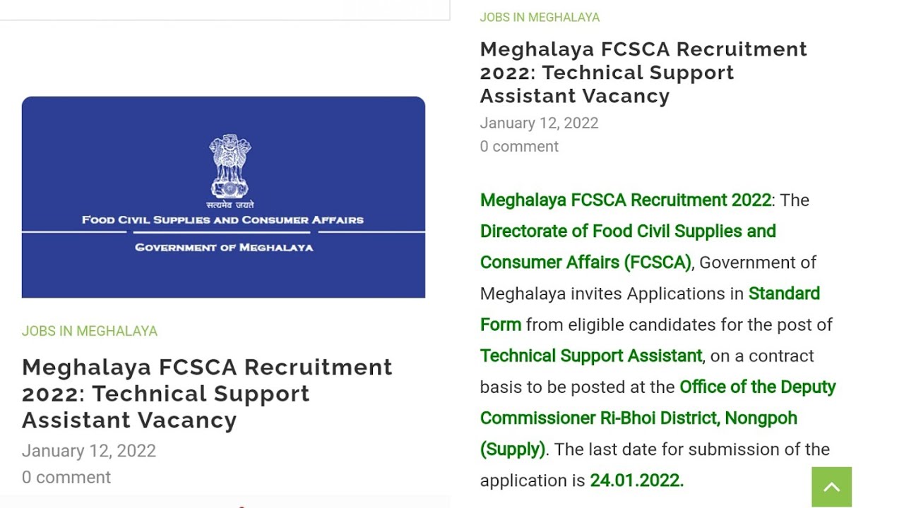 Meghalaya FCSCA Recruitment 2022 |Khubor Laitkam|: Posts - Technical ...