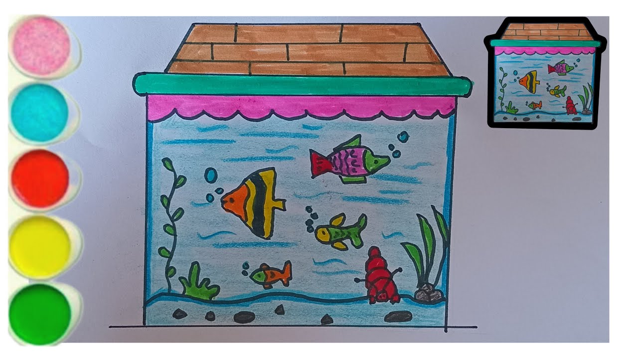 How to make an easy fish aquarium Drawing | Simple fish tank Drawing ...