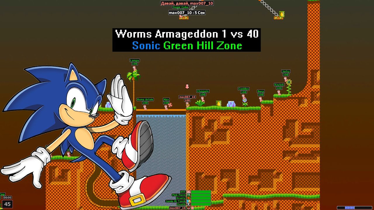 Worms Armageddon 1 vs 40 Sonic Green Hill Zone - YouTube