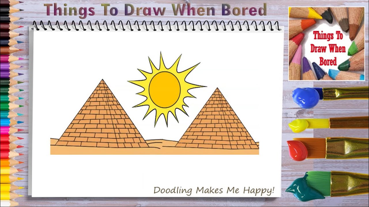 How To Draw Egyptian Pyramids Step By Step | Things To Draw When Bored ...