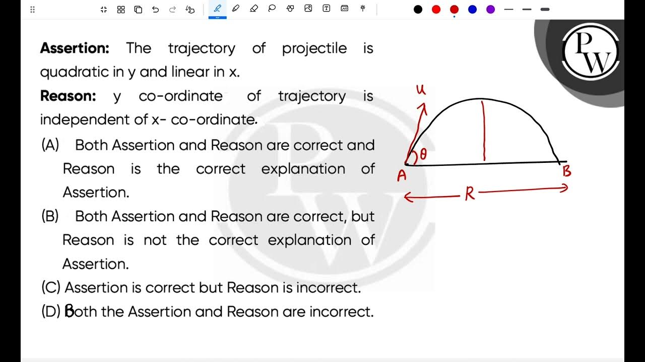 Assertion: The trajectory of projectile is quadratic in y and linear in x.\nReason: y co-ordinat ...