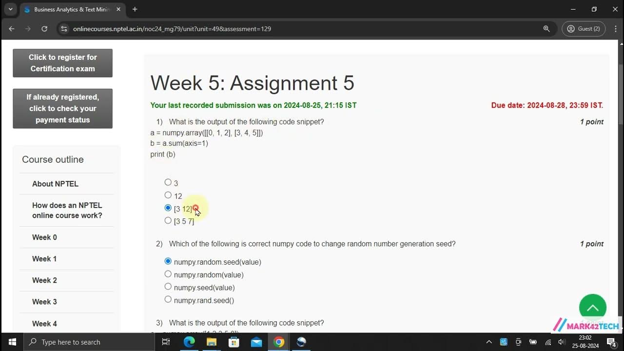 NPTEL Business Analytics & Text Mining Modeling using Python Week5 Assignment5 Solution JULY ...