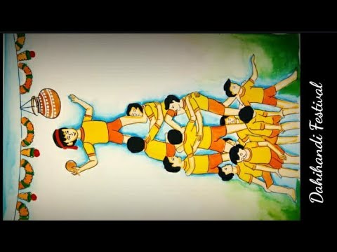 simple and easy dahihandi festival Drawing and painting - YouTube