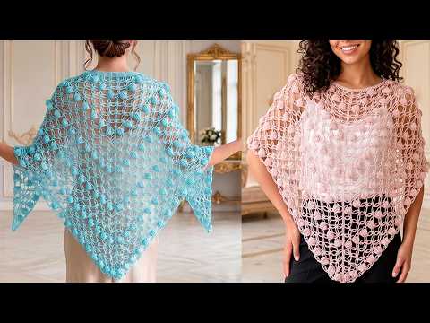 Lindo Bonito CHAL o PONCHO Tejido con 1 Solo Punto a CROCHET FACIL Tutorial Principiantes