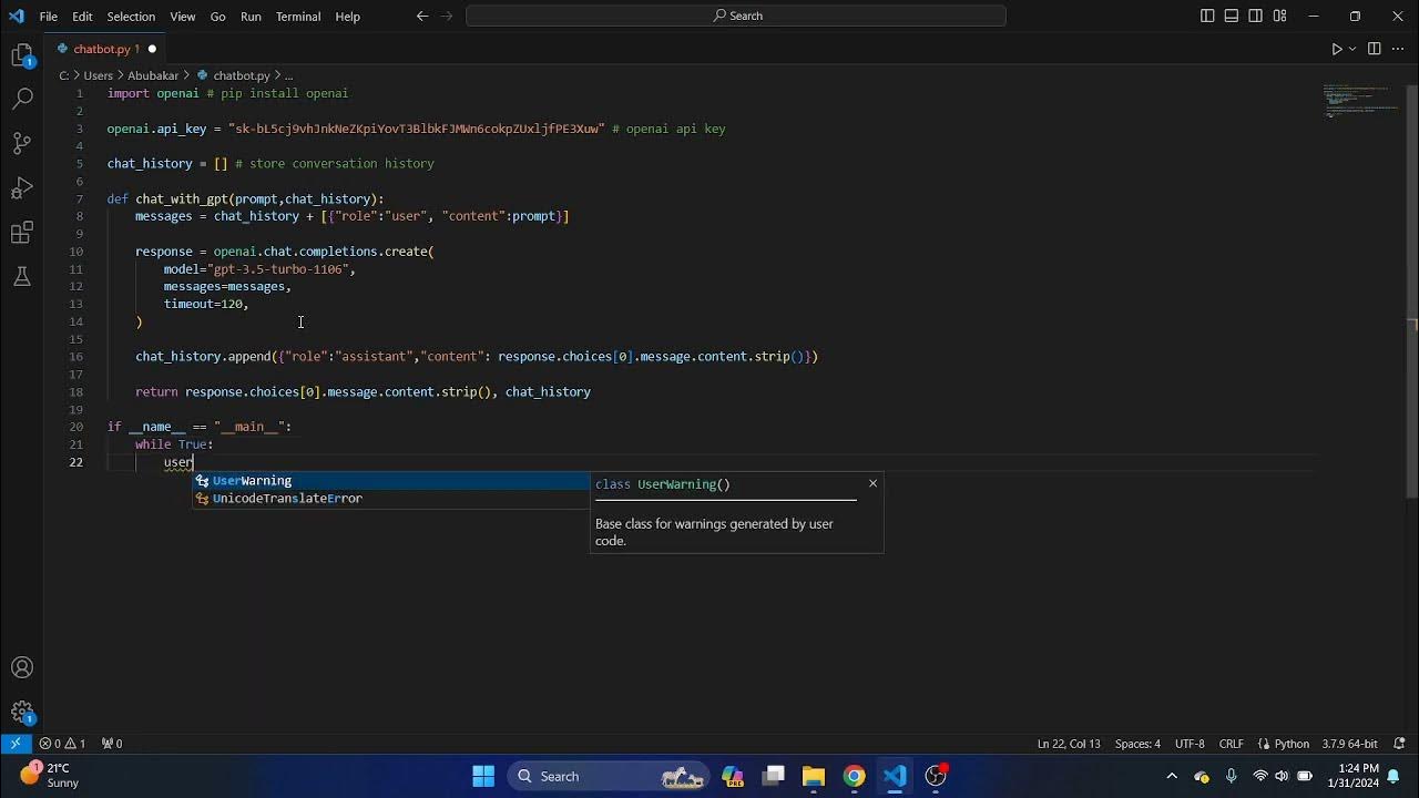 Create a Python GPT Chatbot - In Under 4 Minutes - YouTube