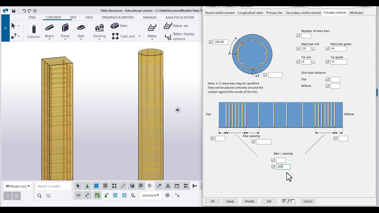 Learn Tekla Structures 2020 - Silent Tutorials - 10 Column rebars - Custom component - YouTube