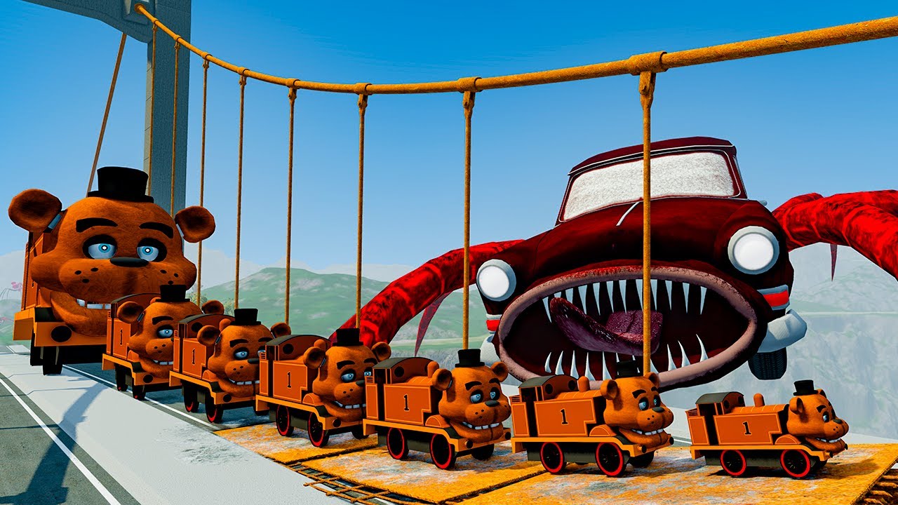 Freddy Fazbear Big & Small Cars vs Broken Bridge with CAR EATER ...
