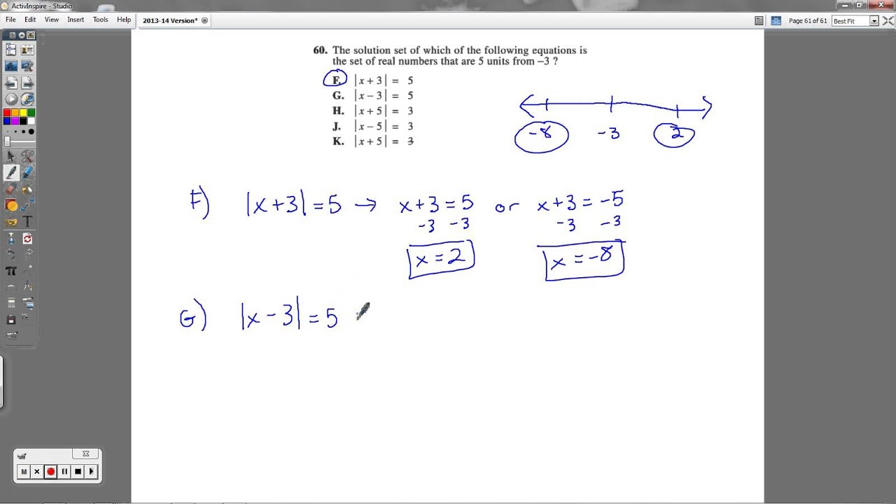 ACT Question #60 - Solving Absolute Value Equations - YouTube