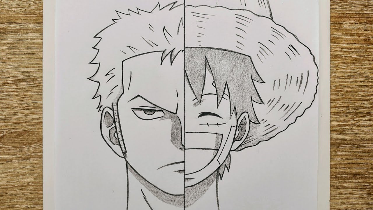 How to draw Luffy and Zoro from One Piece | step-by-step drawing Luffy ...