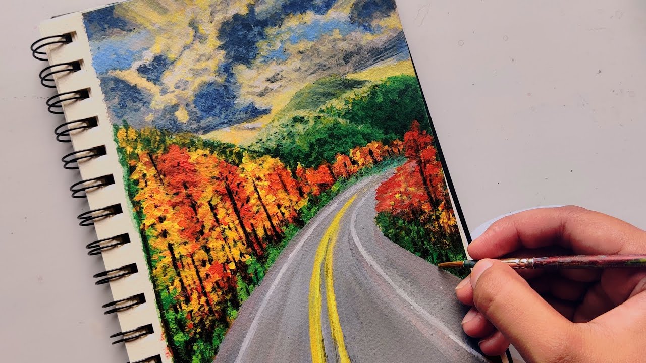 How to Paint a road || Acrylic Landscape Painting || Step by step - YouTube