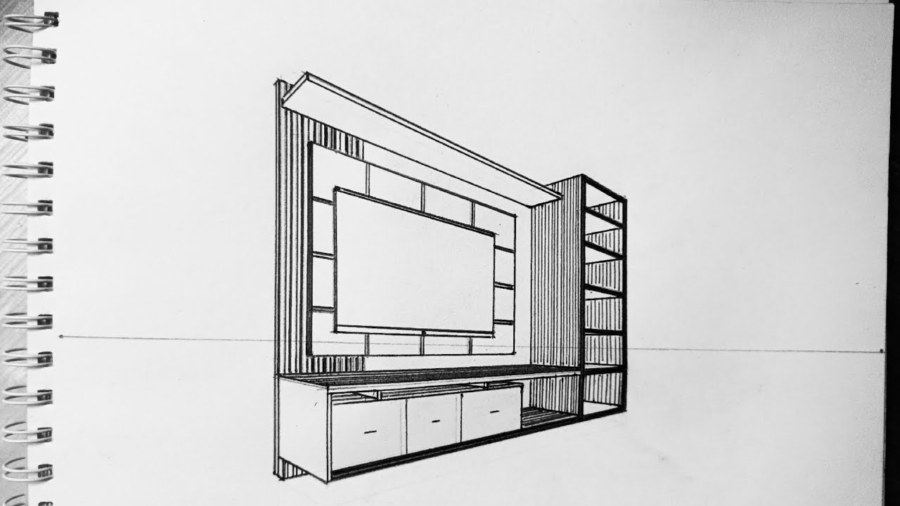 how to draw tv cabinet in 2 point perspective#2pointperspective - YouTube