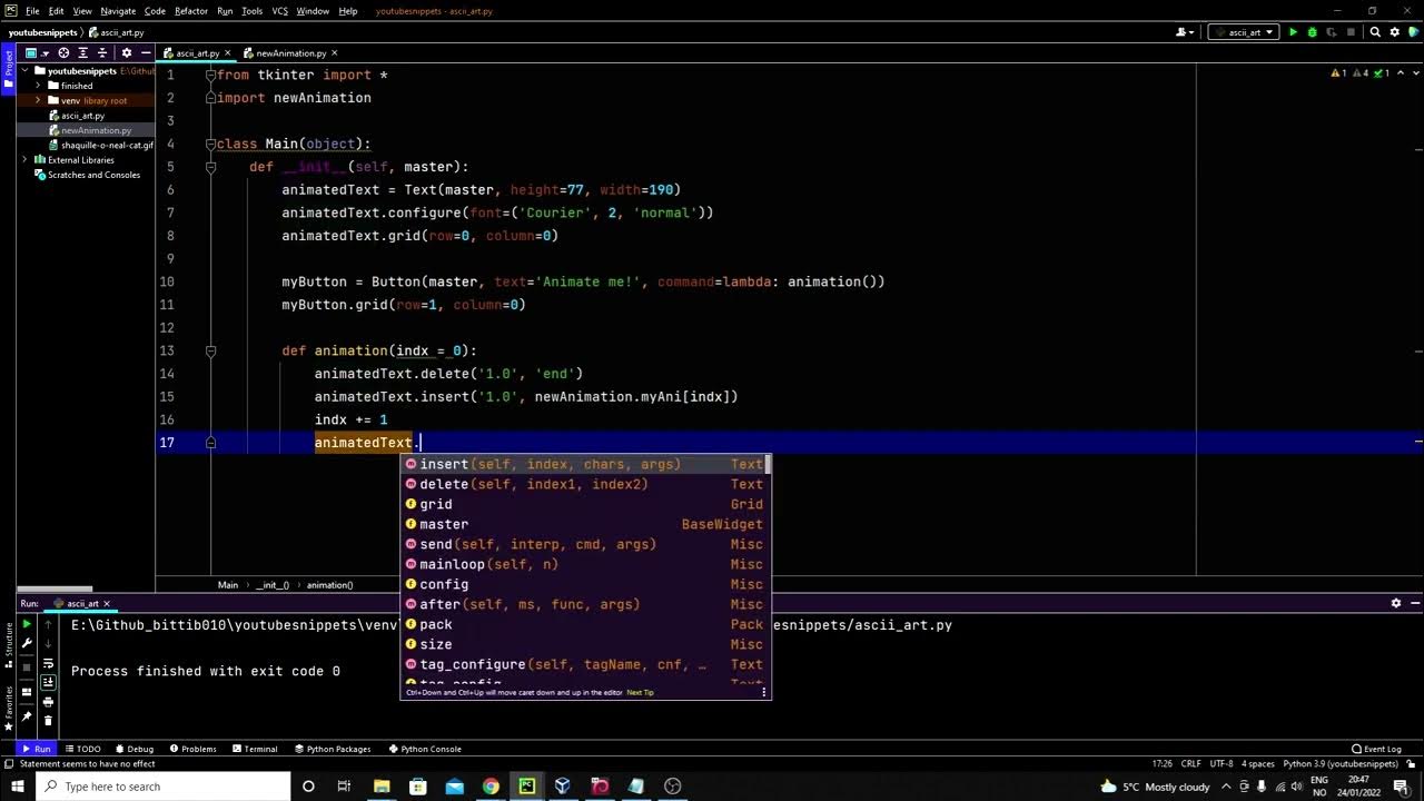 Animated ASCII-art in Tkinter - YouTube