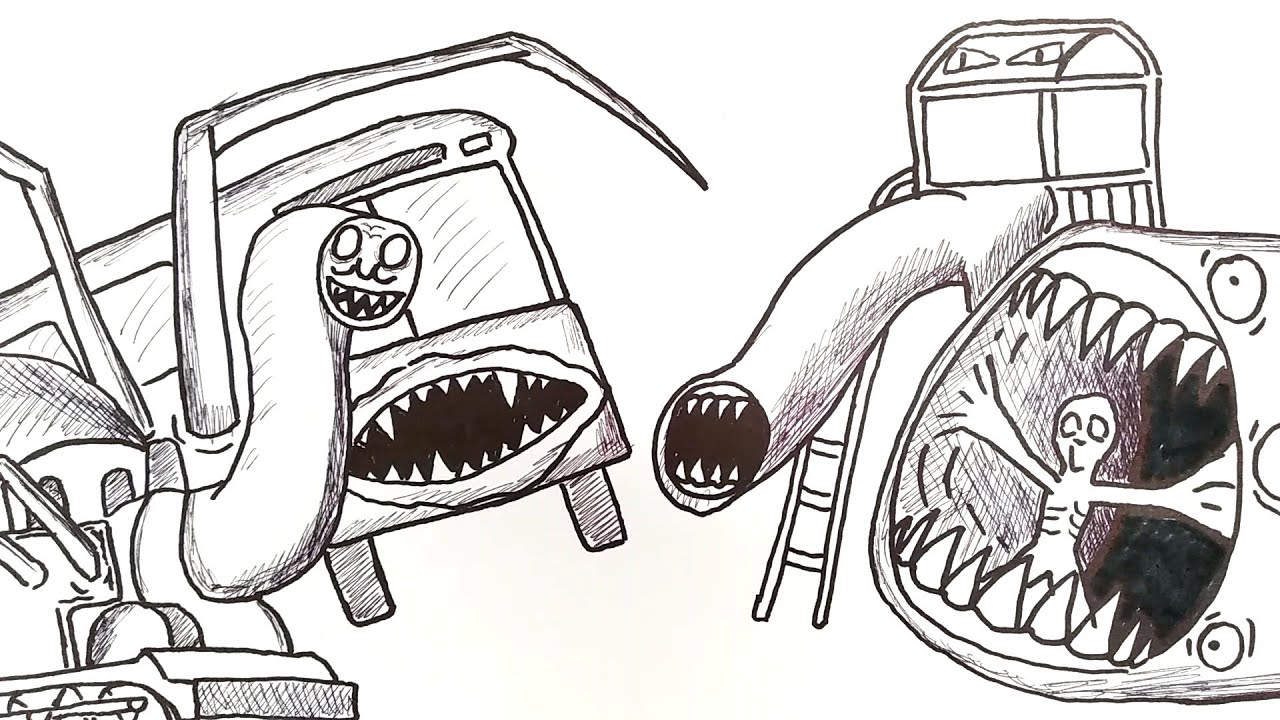 How to draw Death Eaters: Train and Slide vs Thomas EXE and Bus - YouTube