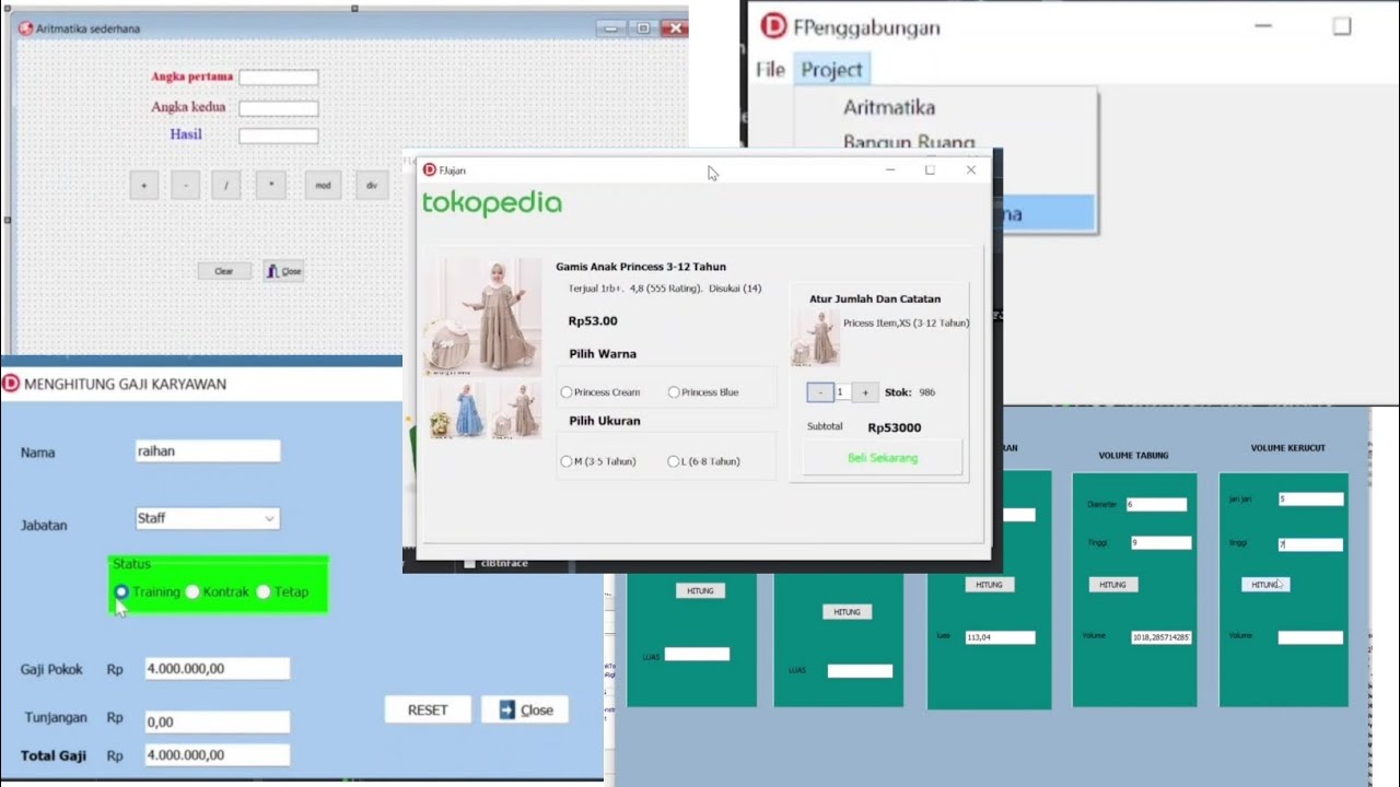 Tutorial Membuat Program Aritmatika, Bangun Ruang, Menghitung Gaji, Penggabungan, E-Commerce ...