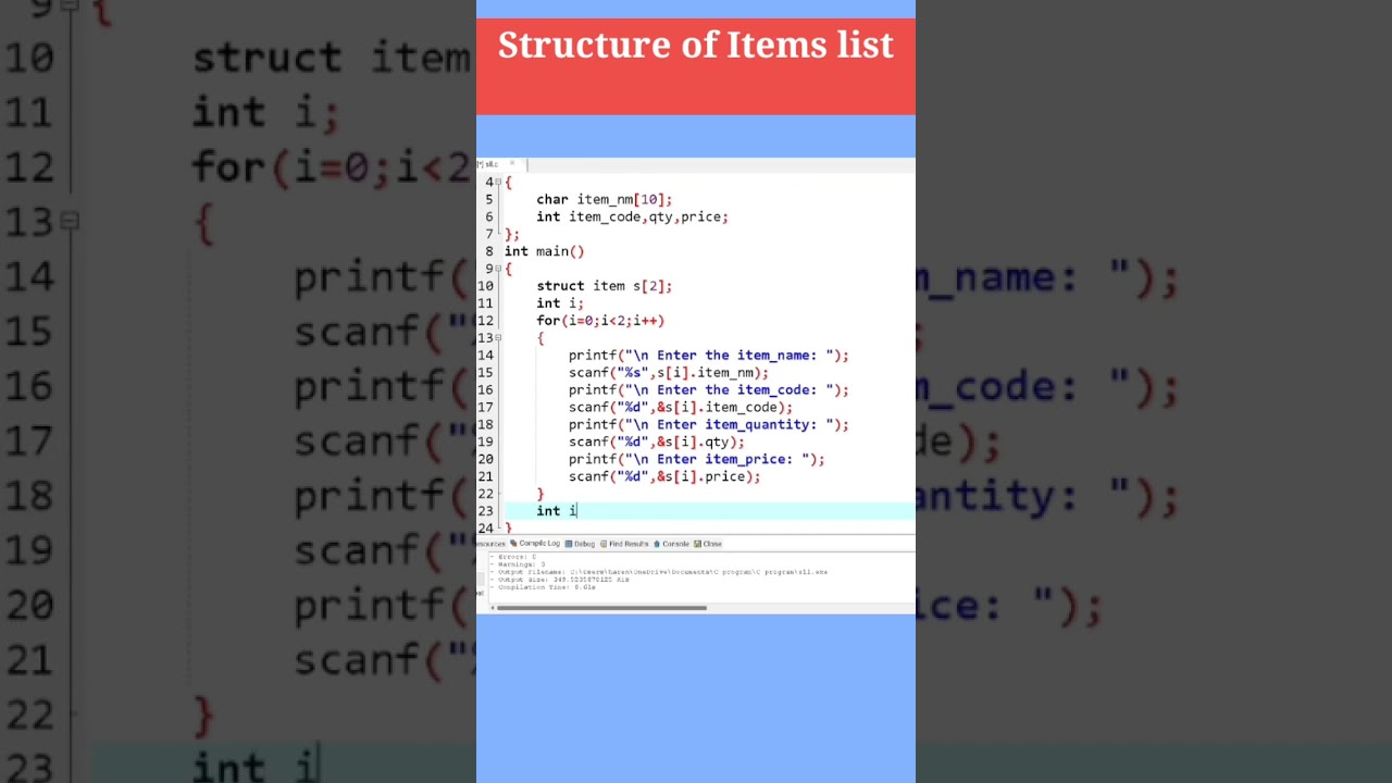 Structure Of Item List In C Language shorts youtubeshorts coding Structure Of Item List In C Language shorts youtubeshorts coding