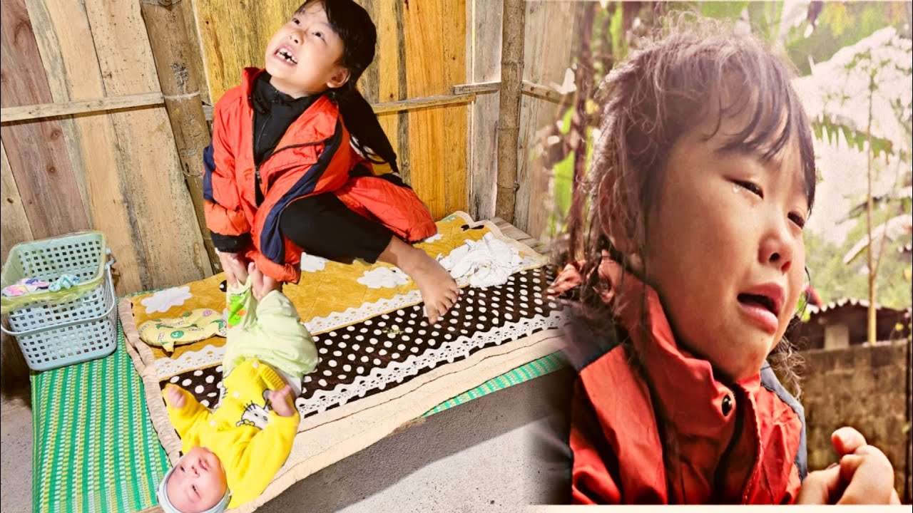 The baby cried alone endlessly while his older sister went out to find food - YouTube