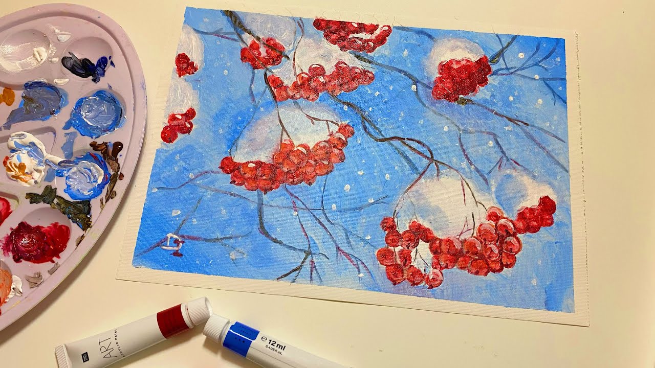 How to draw "Winter rowan berries". Draw with your fingers :) - YouTube