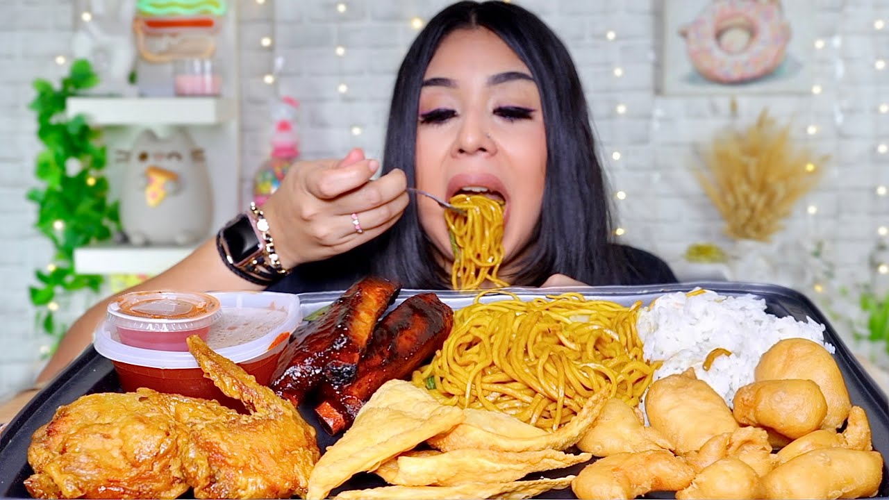 CHINESE FOOD MUKBANG!! (sweet & sour chicken, honey garlic wings, bbq ...