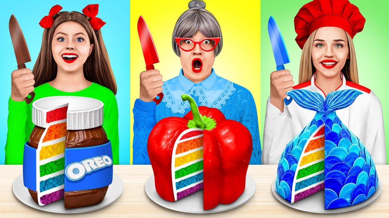 Me vs Grandma Cooking Challenge | Cake Decorating Cooking for 24 Hours ...