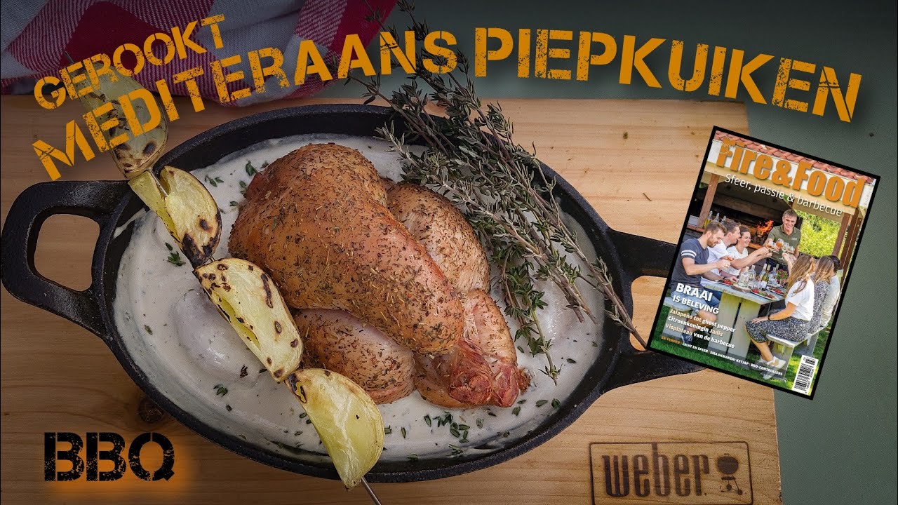 Gerookte piepkuiken - poussin in boursin saus in de bbq - YouTube