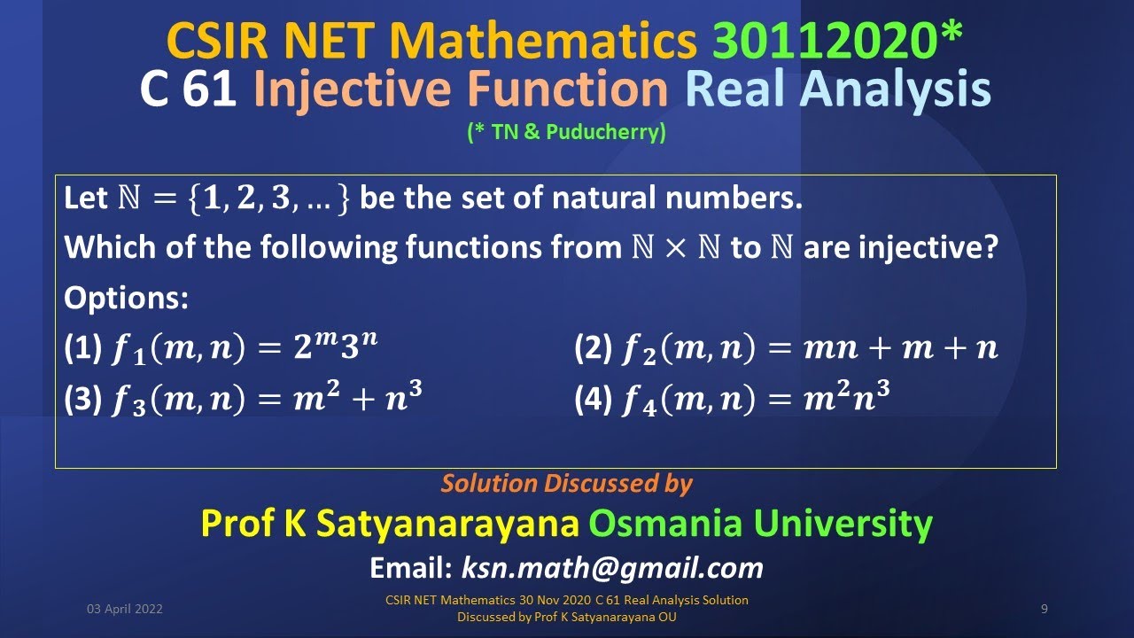 Csir Net Math 30nov2020 C61injective Fns Real Analysis Solution Discussed By Prof K