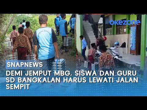 Demi Jemput MBG, Siswa Dan Guru SD Bangkalan Harus Lewati Jalan Sempit