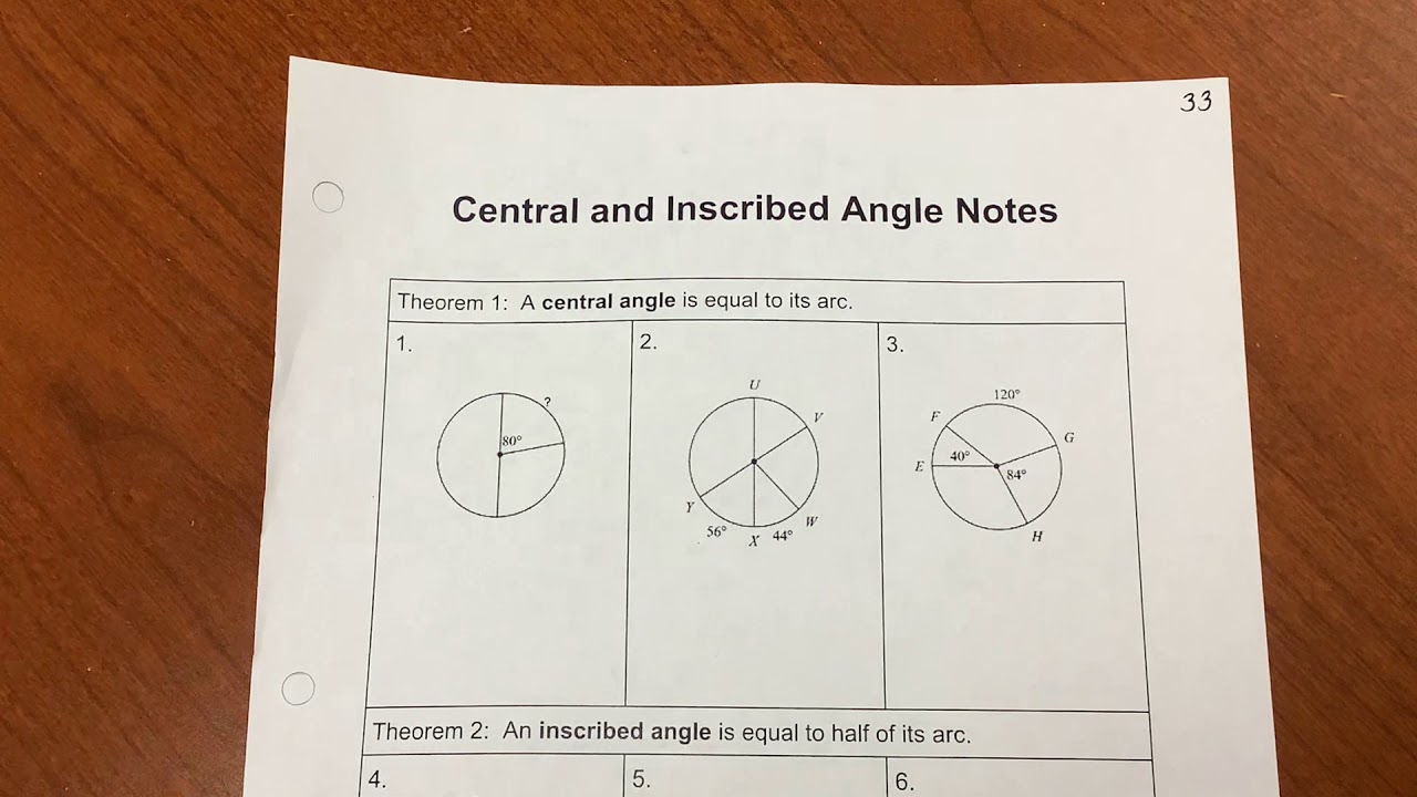 Central and Inscribed Angles Notes - YouTube