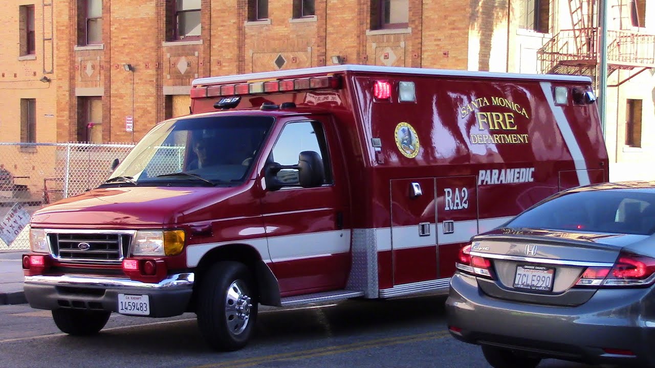 Santa Monica Fire Dept. Rescue 2 & AmeriCare Amb. - YouTube