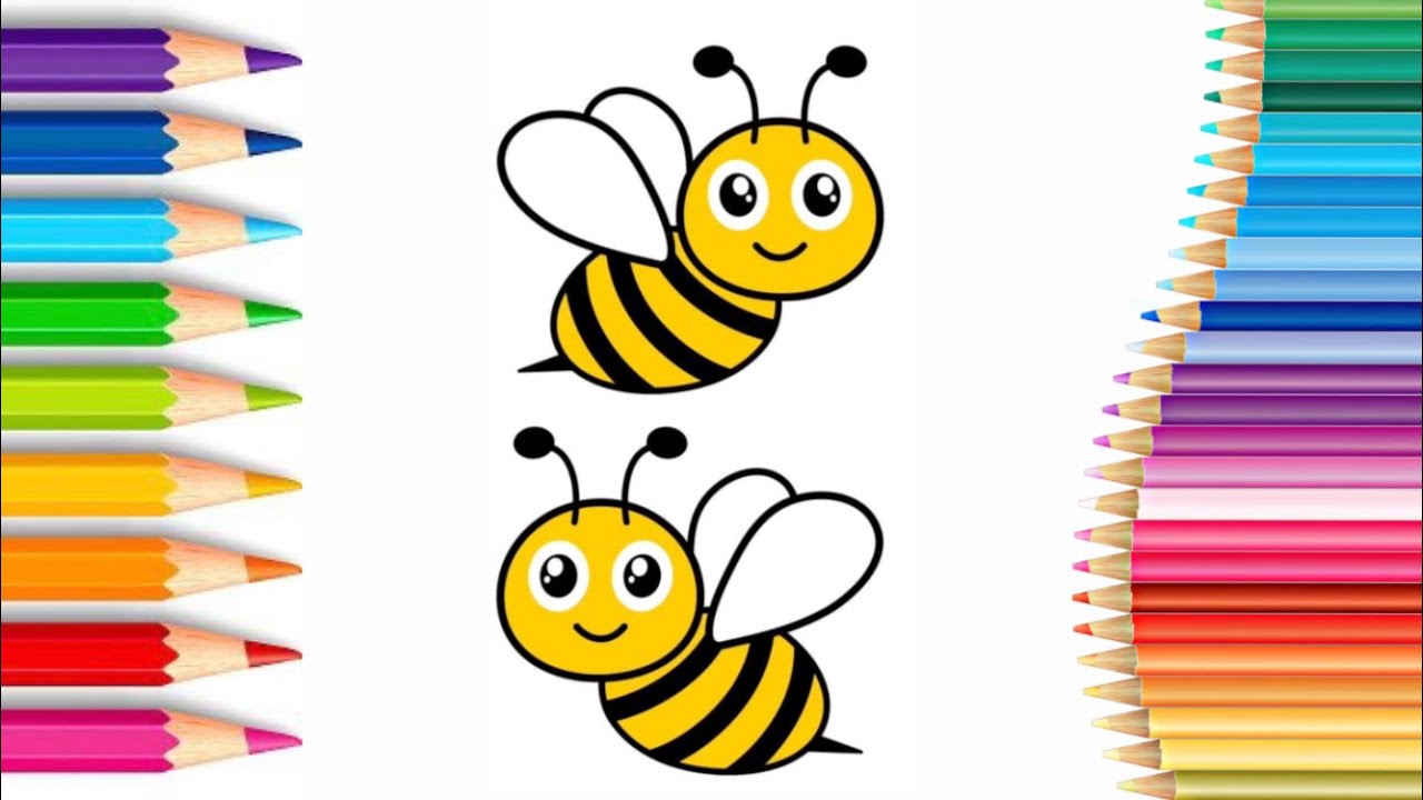 Simple and easy bee🐝 Drawing, Painting and coloring for kids and ...