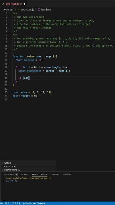 How to solve The two sum problem using hash map with Javascript - YouTube