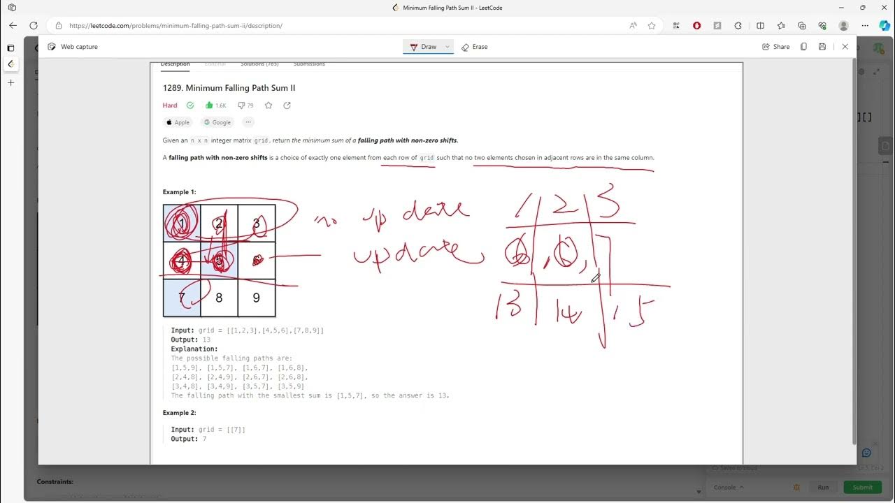 Leetcode 1289 Minimum Falling Path Sum Ii Matrix Java Youtube