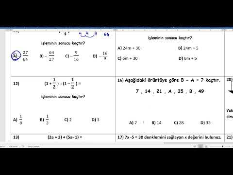 7. Sınıf Seçmeli Matematik Uygulamaları 1. Dönem 2. Yazılı