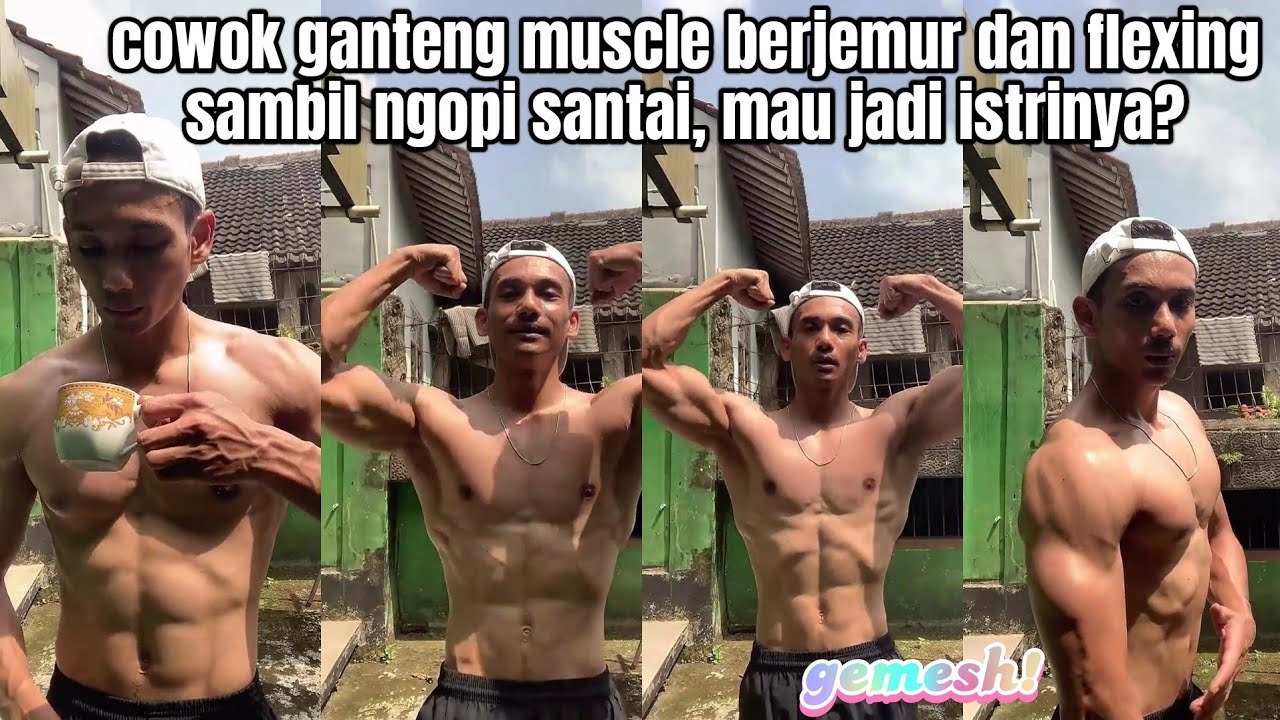 Cowok ganteng muscle berjemur dan flexing body sambil ngopi santai, body impian! - YouTube