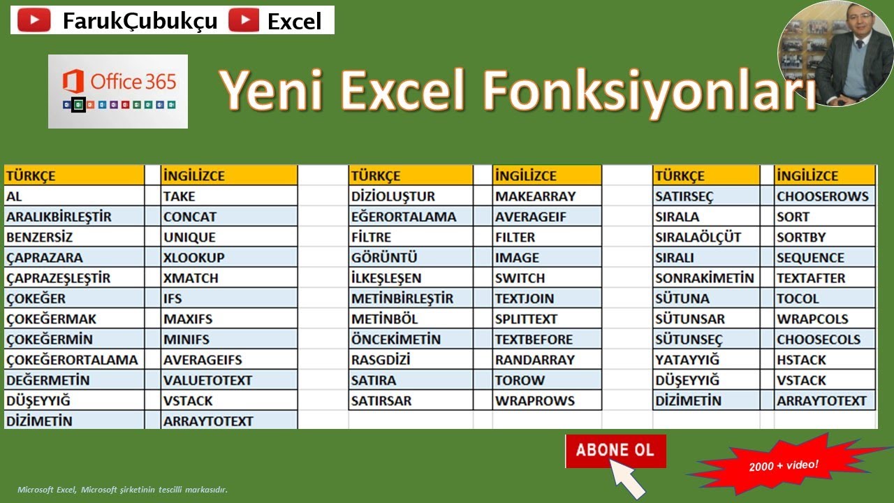 Excel 365 YENİ FONKSİYONLARI - YouTube