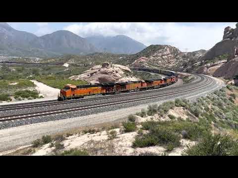 Sullivan’s Curve Cajon Pass! Amazing Panoramic View A BNSF Works Up The Steep Grade. 4KHDR - YouTube
