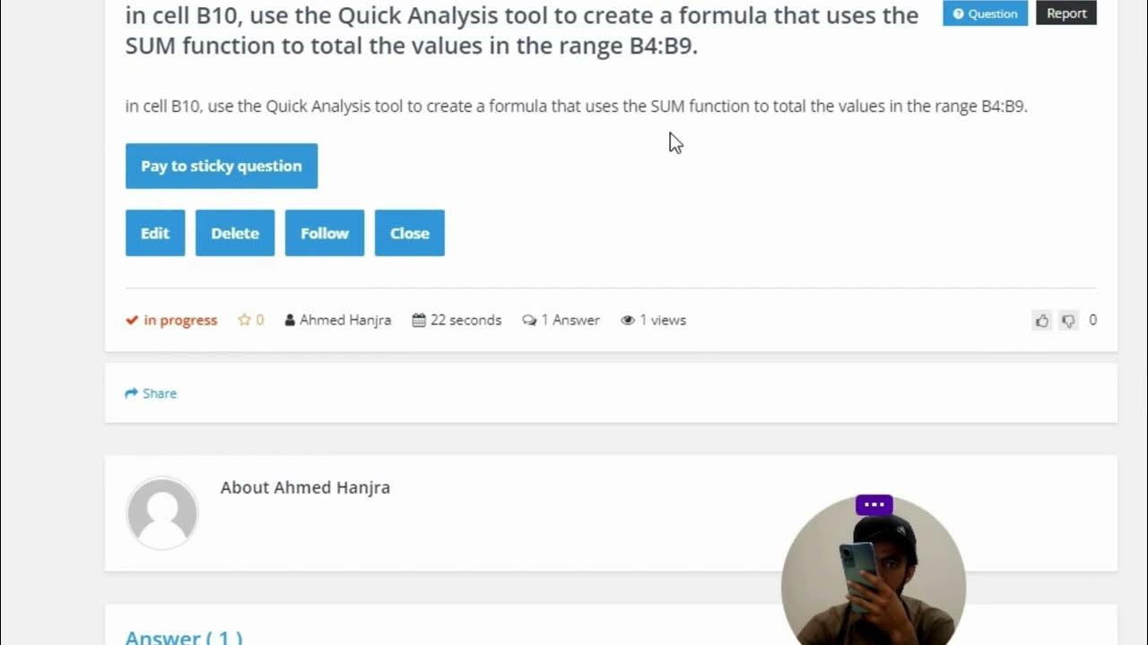 24.in cell B10, use the Quick Analysis tool to create a formula that uses the SUM function to ...