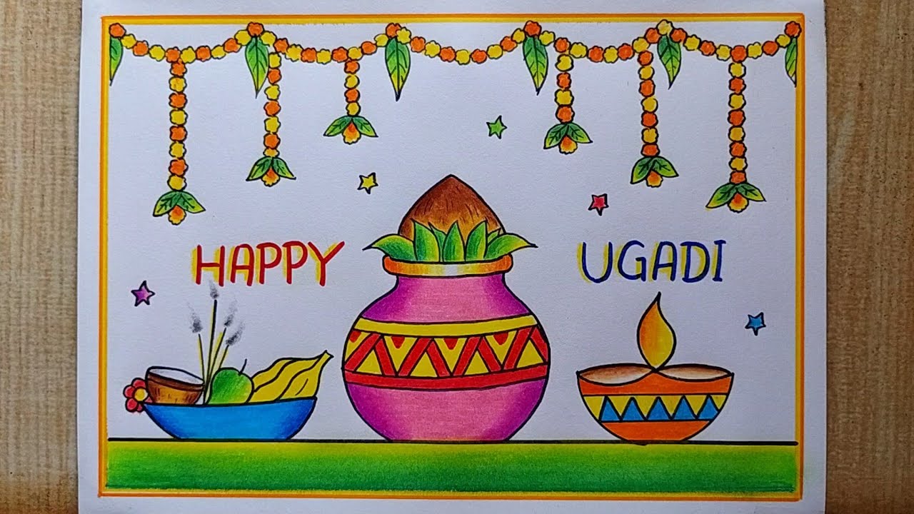 Very easy Ugadi festival drawing| Happy Ugadi drawing easy| Ugadi ...