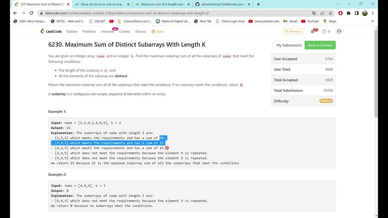 Maximum Sum of Distinct Subarrays With Length K in C++|| LeetCode ...