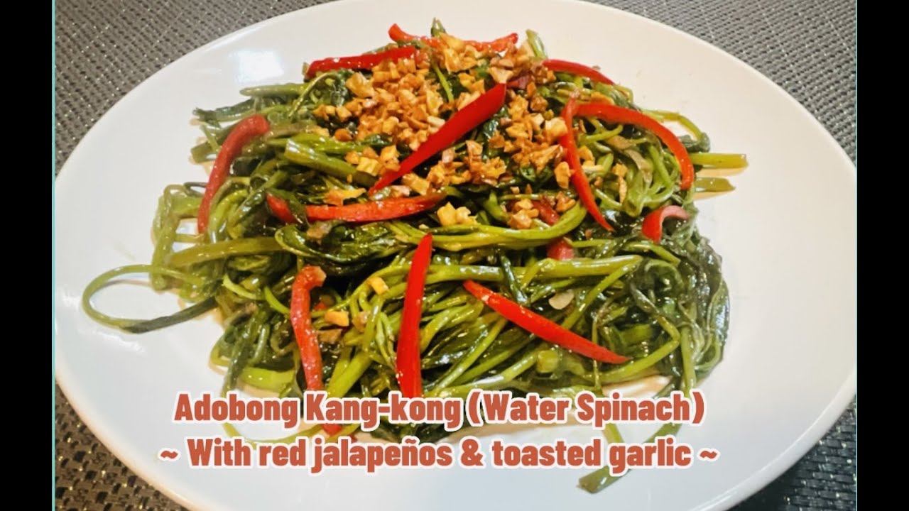 Adobong Kangkong (Water Spinach) with Red Jalapeños and toasted garlic ...