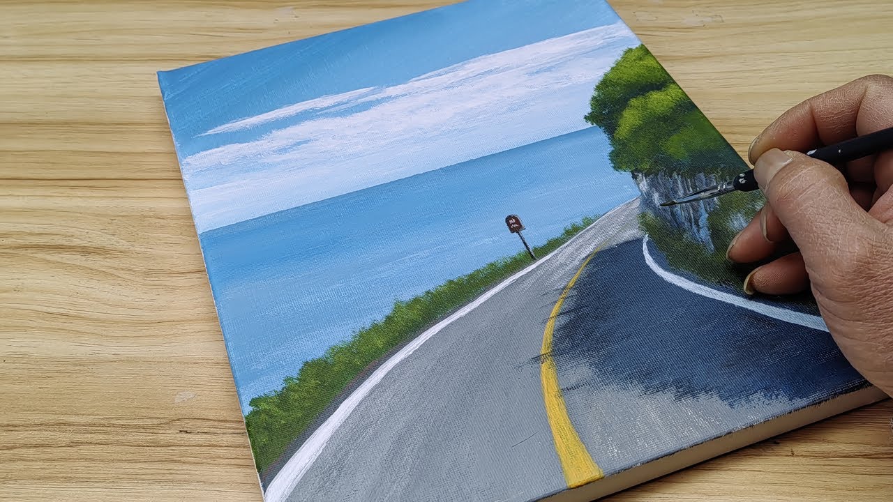 simple seaside landscape painting/ Acrylic Painting - YouTube