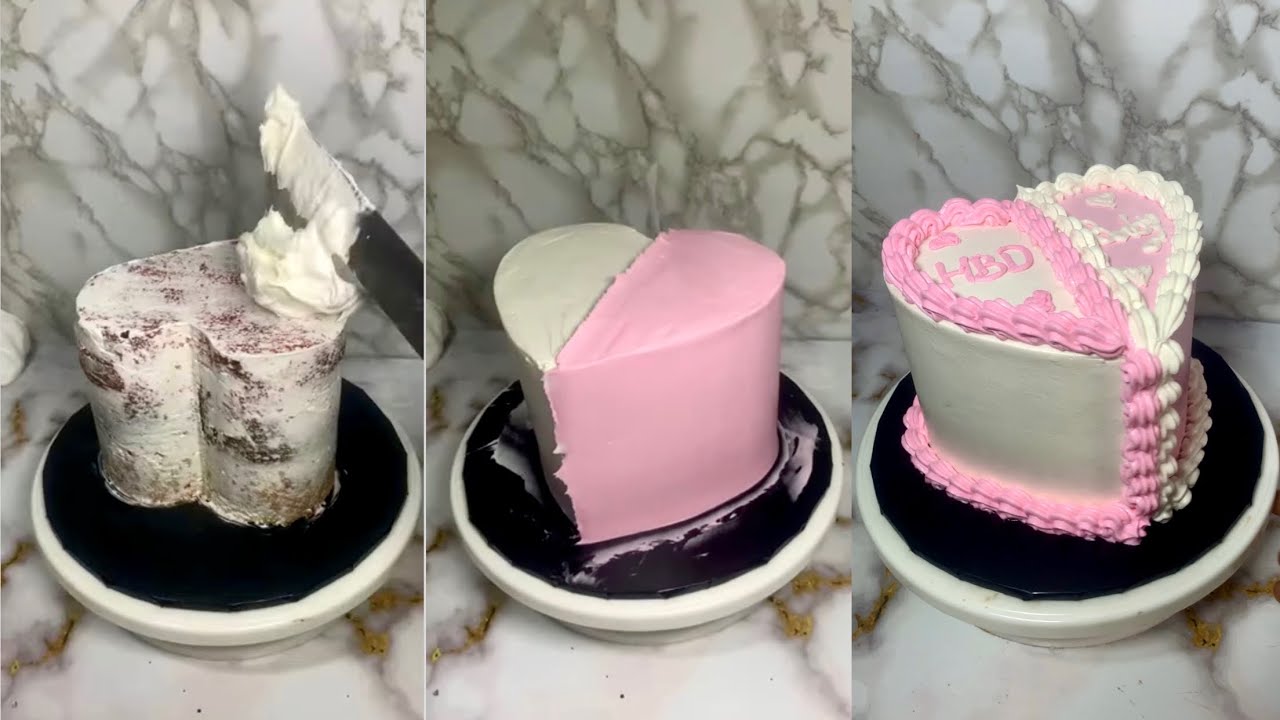 Double delight whipped cream heart cake design - YouTube